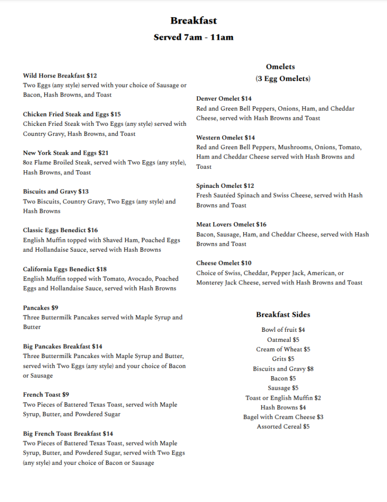 Menu - Mustang Ranch Lounge