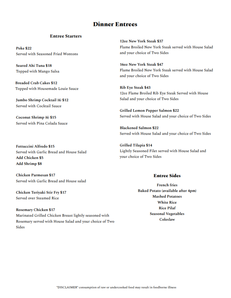 Menu - Mustang Ranch Lounge